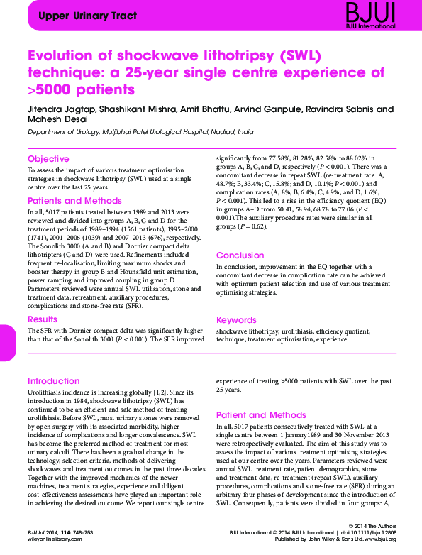(PDF) Evolution of shockwave lithotripsy (SWL) technique: a 25-year ...