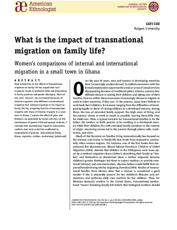 (PDF) What is the impact of transnational migration on family life ...