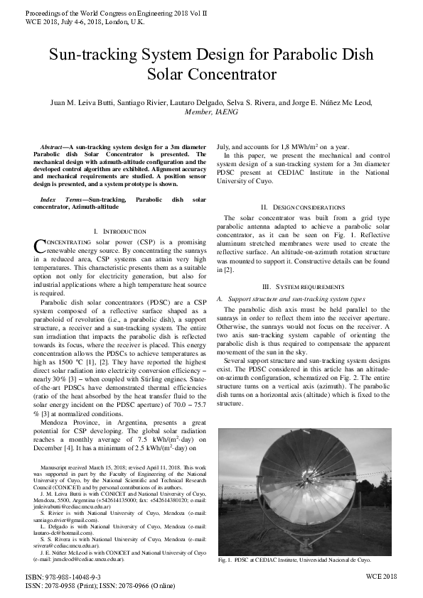 (PDF) Design of Sun-Tracking System for Solar Dish