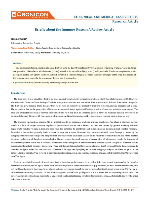 (PDF) Briefly about the Immune System - A Review Article