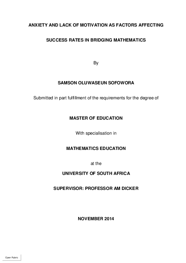 (PDF) Anxiety and lack of motivation as factors affecting success rates ...