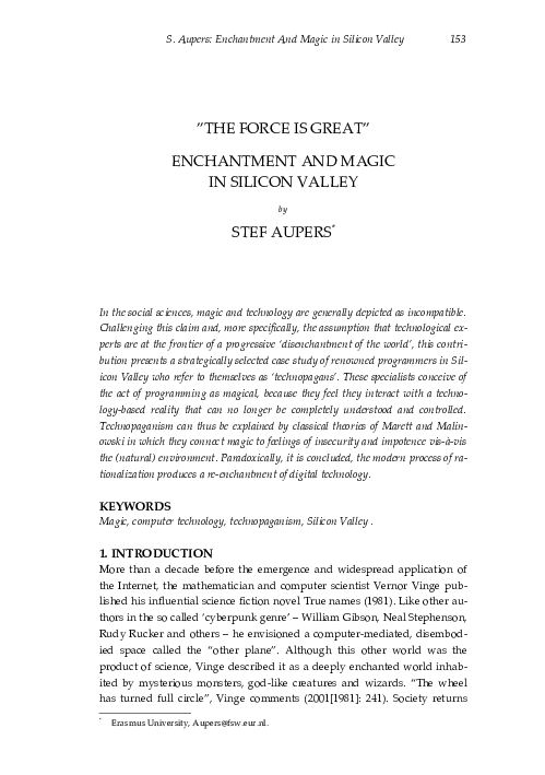(PDF) S. Aupers: Enchantment And Magic in Silicon Valley