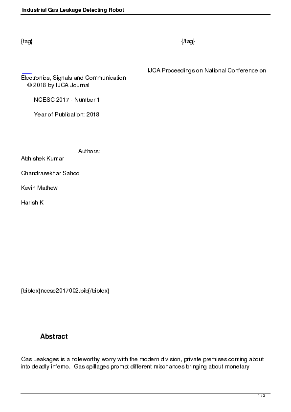 (PDF) Industrial Gas Leakage Detecting Robot
