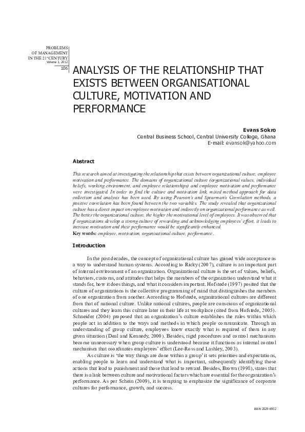 (PDF) Analysis of the Relationship That Exists Between Organisational ...