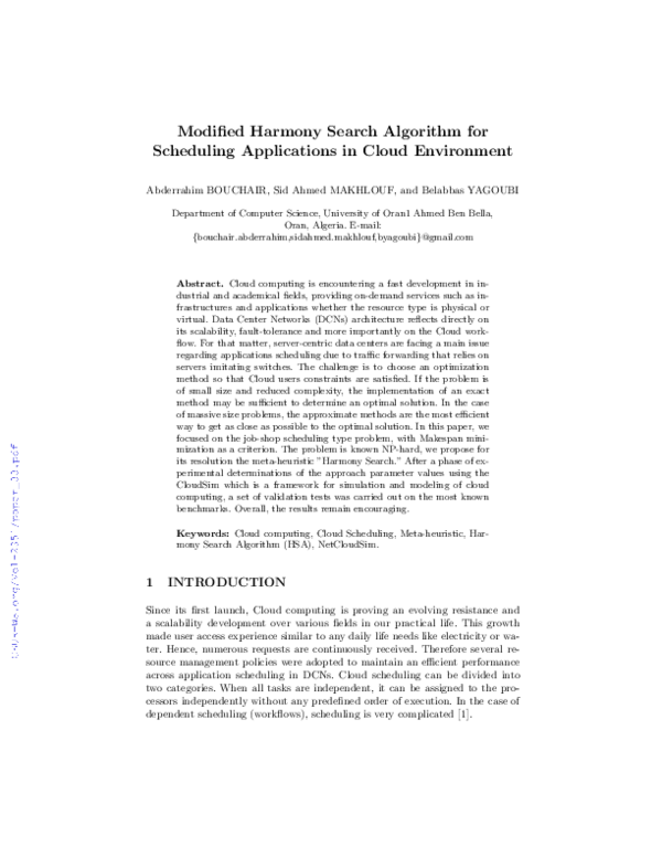 (PDF) Modified Harmony Search Algorithm forScheduling Applications in ...