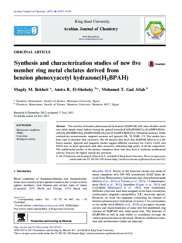 (PDF) Synthesis and characterization studies of new five member ring ...
