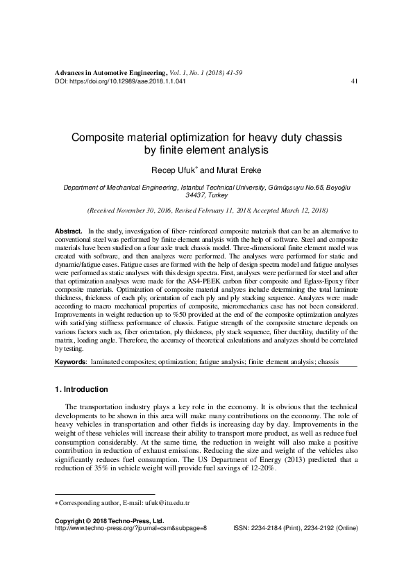 Pdf Composite Material Optimization For Heavy Duty Chassis By Finite Element Analysis
