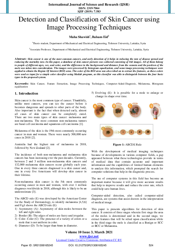 (PDF) Detection and Classification of Skin Cancer using Image ...