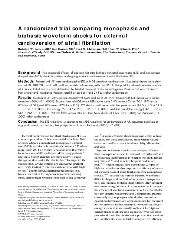 (PDF) A randomized trial comparing monophasic and biphasic waveform ... (PDF) A randomized trial comparing monophasic and biphasic waveform ...
