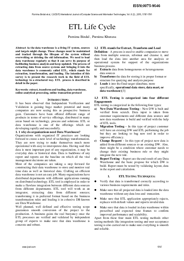 (PDF) ETL Life Cycle