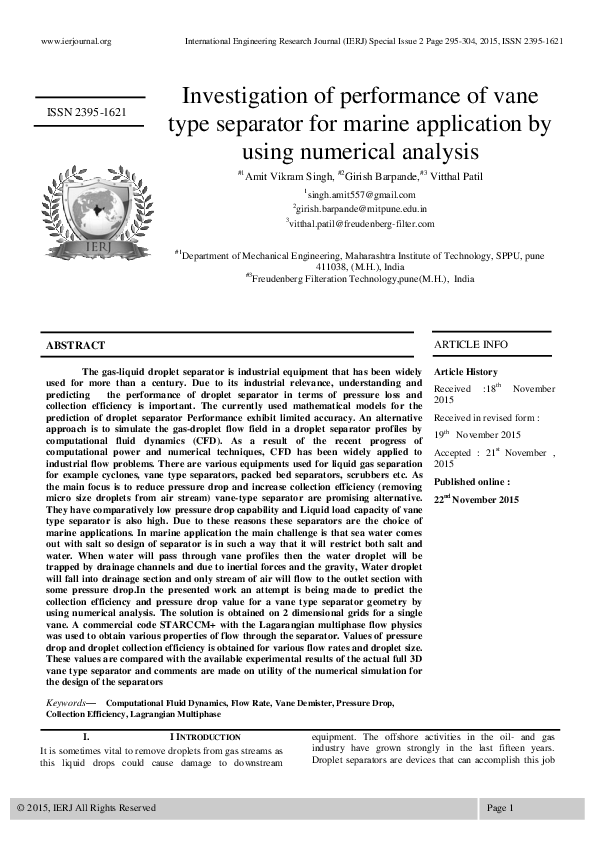 (PDF) Vane Separator Performance in Marine Applications
