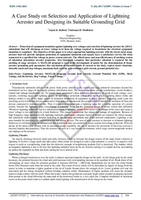 (PDF) A Case Study on Selection and Application of Lightning Arrester and Designing its Suitable ...