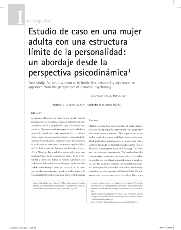 (PDF) Case study. An adult woman with borderline personality structure ...