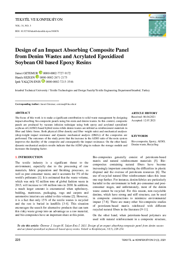 (PDF) Design of an Impact Absorbing Composite Panel from Denim Wastes ...