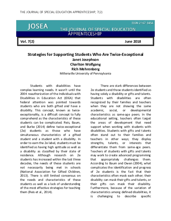 (PDF) Strategies for Supporting Students Who Are Twice-Exceptional
