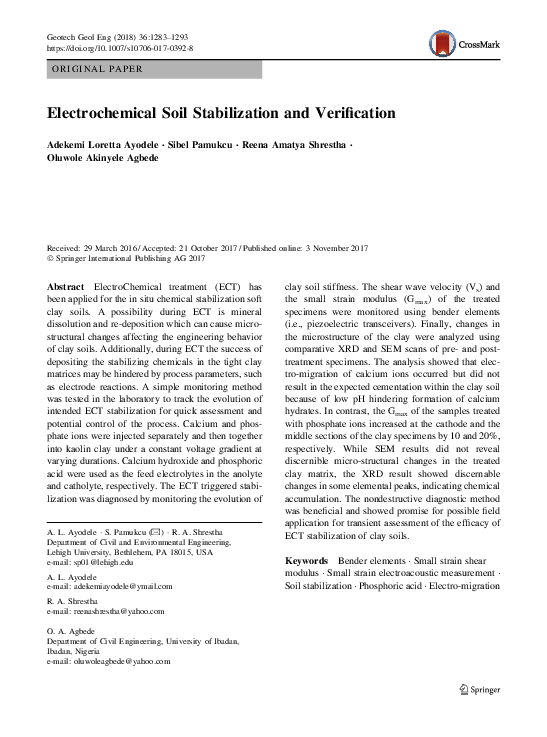 (PDF) Electrochemical Soil Stabilization and Verification