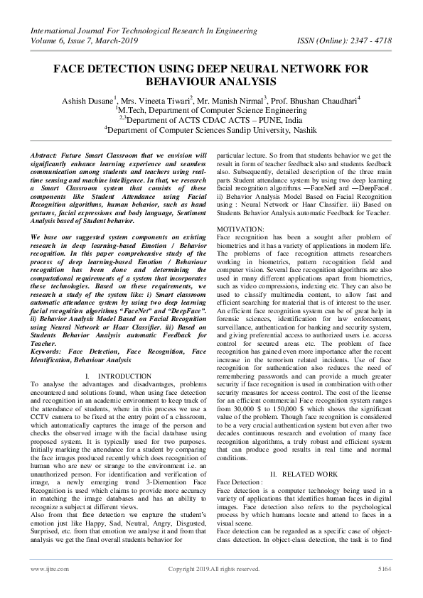 (PDF) Face Detection Using Deep Neural Network for Behaviour Analysis