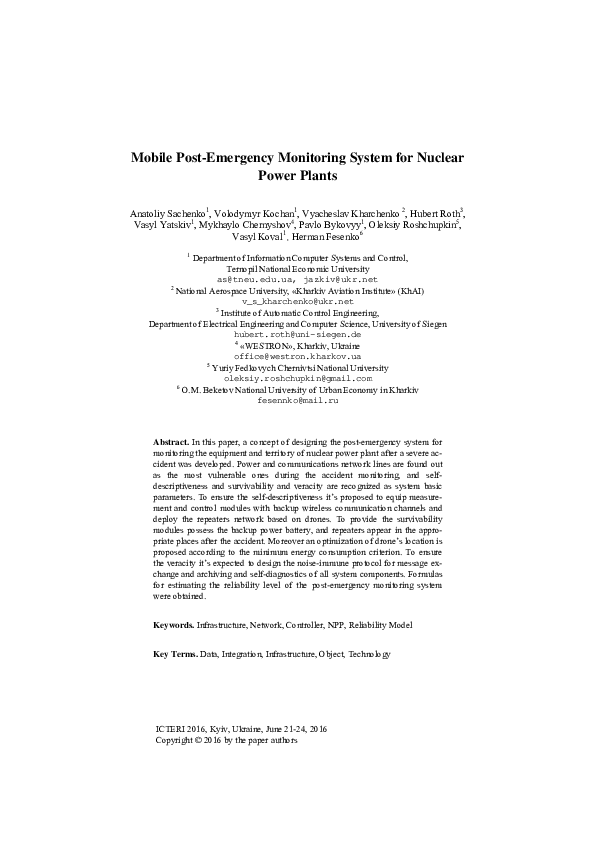 (PDF) Mobile Post-Emergency Monitoring System for Nuclear Power Plants