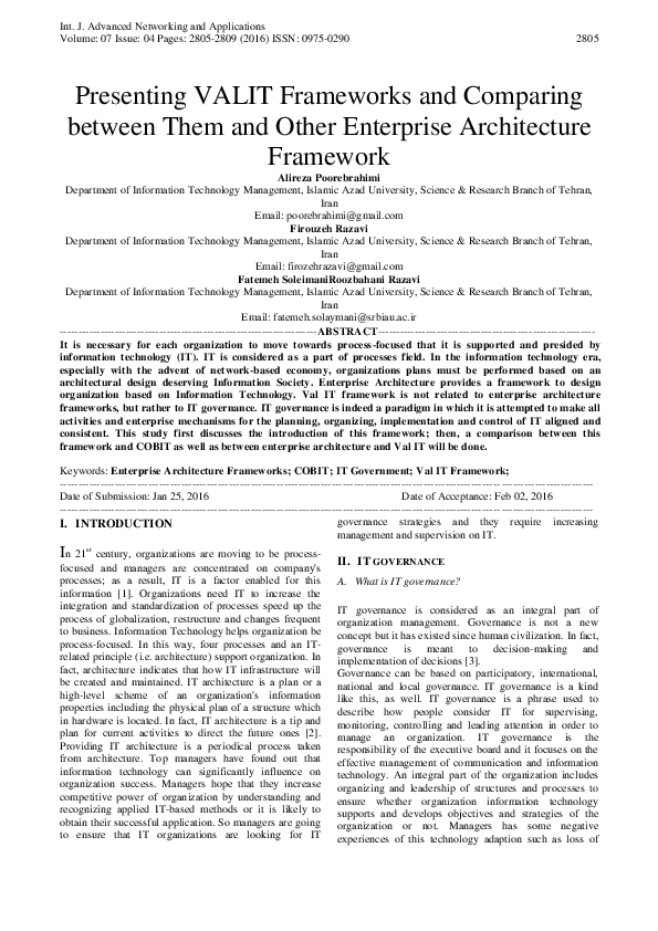 (PDF) Presenting VALIT Frameworks and Comparing between Them and Other ...