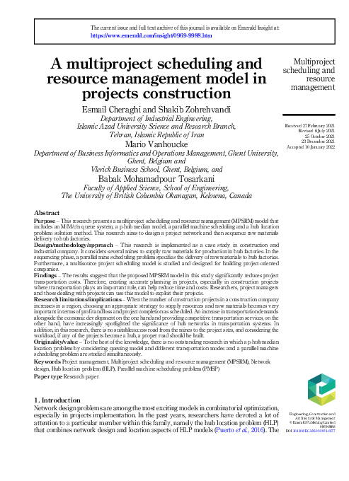 (PDF) A multiproject scheduling and resource management model in projects construction