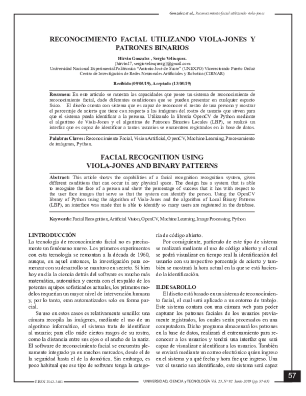 (PDF) Facial Recognition Using Viola-Jones and Binary Patterns