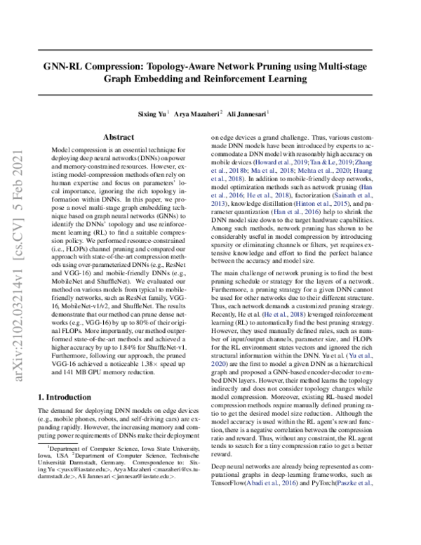 (PDF) GNN-RL Compression: Topology-Aware Network Pruning using Multi-stage Graph Embedding and ...