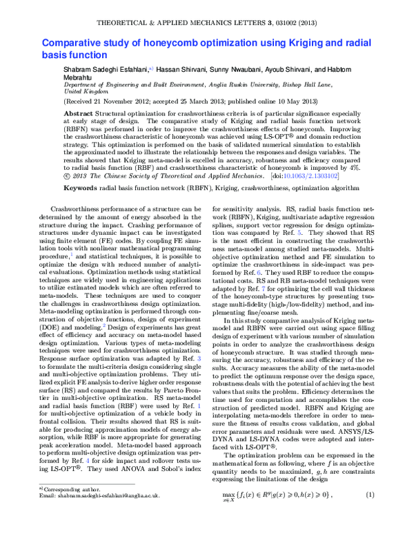 (PDF) Kriging vs RBF for Honeycomb Optimization