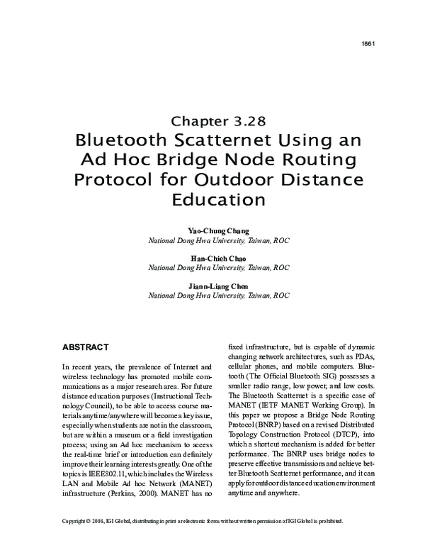 (PDF) Bluetooth Scatternet Using an Ad Hoc Bridge Node Routing Protocol ...