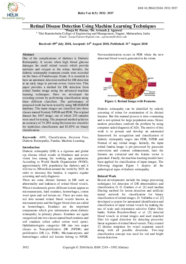 (PDF) Retinal Disease Detection Using Machine Learning Techniques