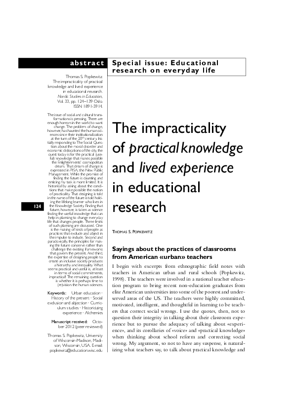 (PDF) The impracticality of “practical knowledge” and “lived ...