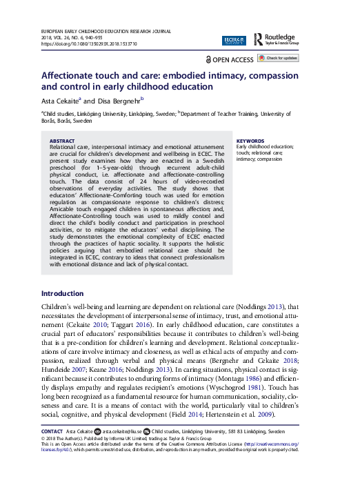 (PDF) A ff ectionate touch and care : embodied intimacy , compassion ...