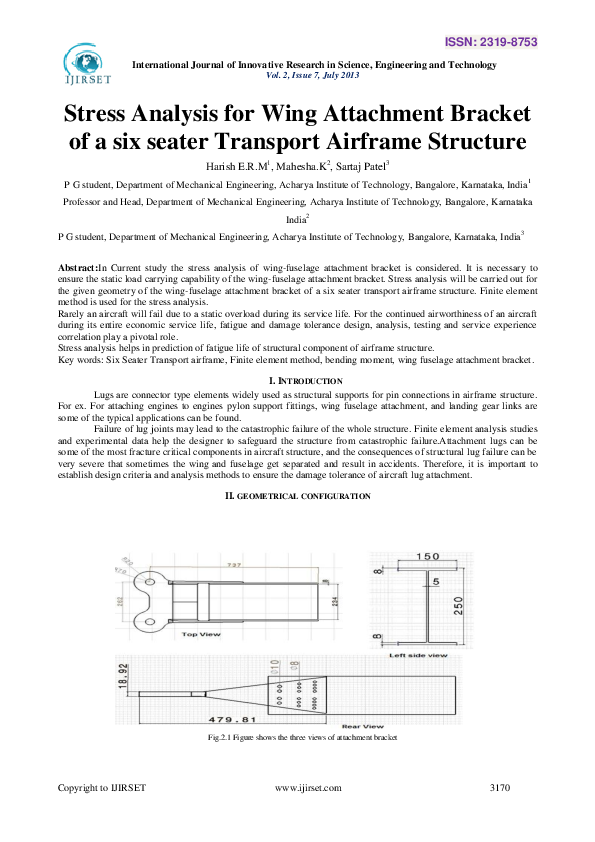 (PDF) Stress Analysis for Wing Attachment Bracketof a six seater ...