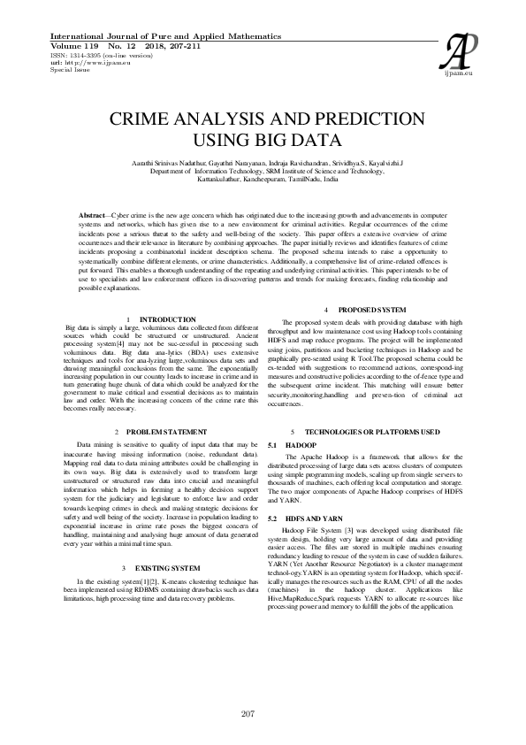 (PDF) Crime Analysis and Prediction Using Big Data