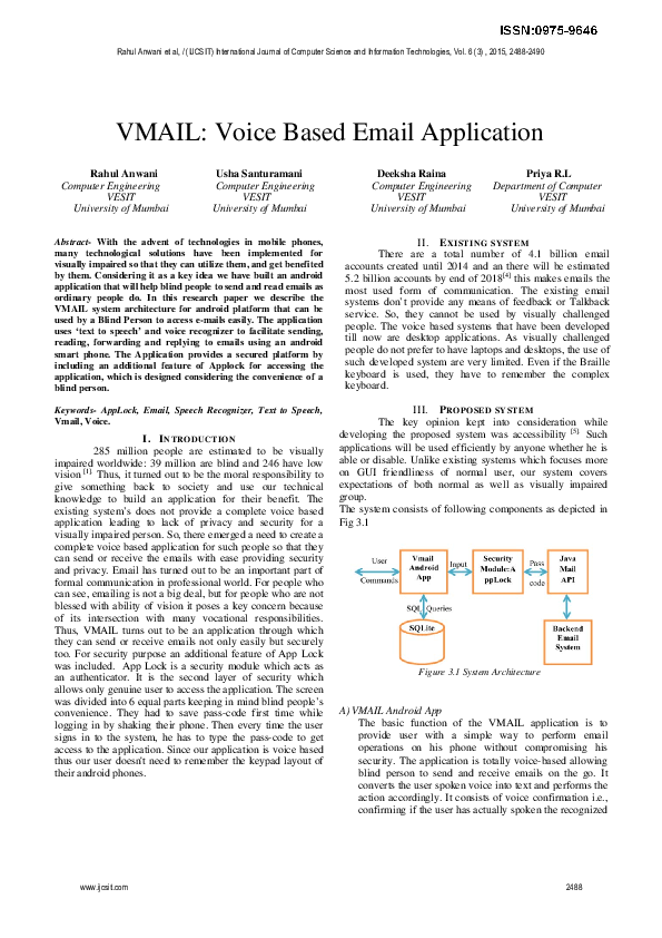 (PDF) VMAIL : Voice Based Email Application