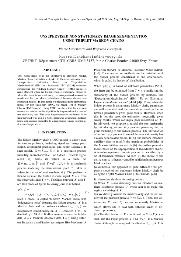 (PDF) Unsupervised non stationary image segmentation using triplet Markov chains
