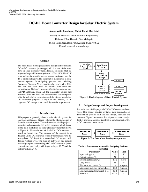 (PDF) DC-DC Boost Converter Design for Solar Electric System