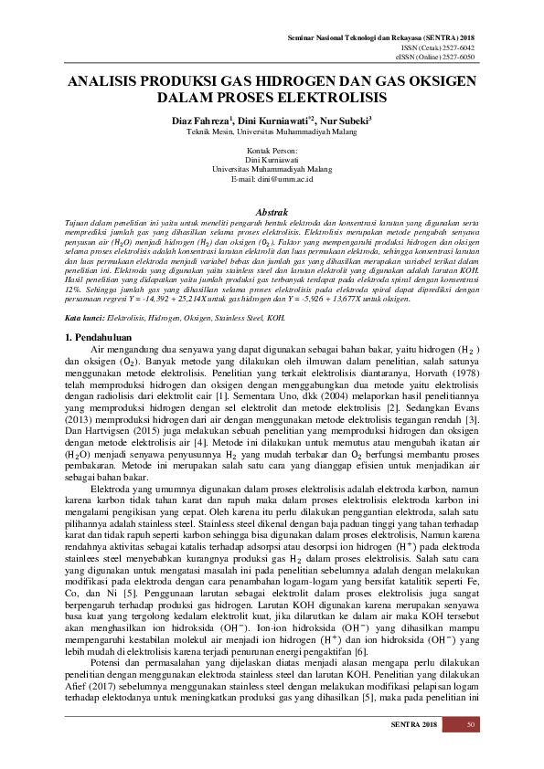(PDF) Analisis Produksi Gas Hidrogen Dan Gas Oksigen Dalam Proses Elektrolisis
