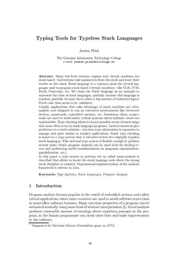 (PDF) Typing tools for typeless stack languages