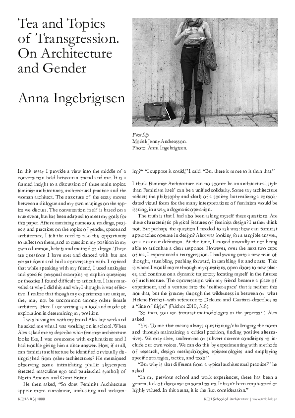 (PDF) Tea and Topics of Transgression. On Architecture and Gender