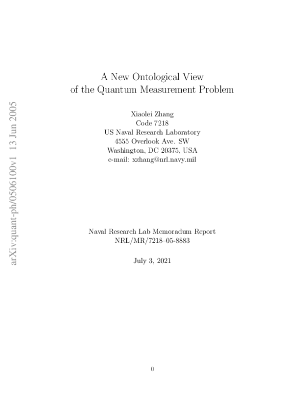 (PDF) A New Ontological View of the Quantum Measurement Problem