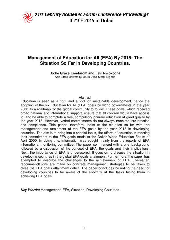 (PDF) Management of Education for All (EFA) By 2015: The Situation So ...