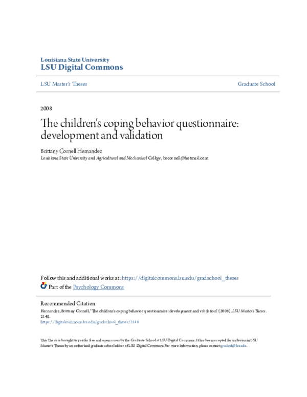 (PDF) The Children’s Coping Behavior Questionnaire: Development and Validation