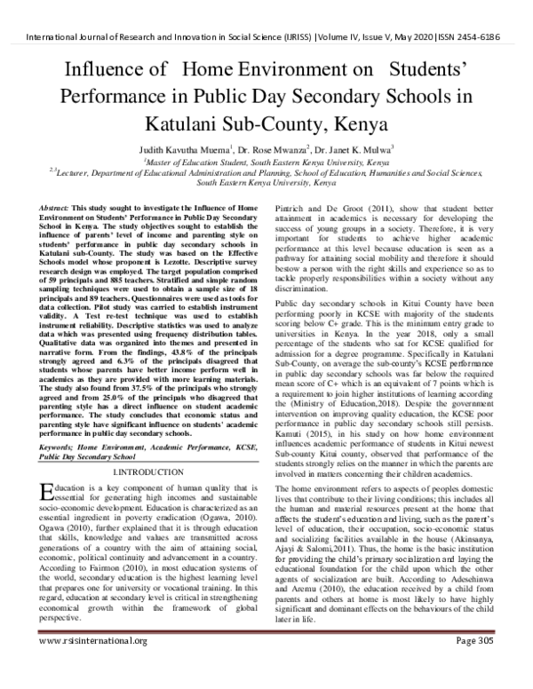 (PDF) Influence of Home Environment on Students’ Performance in Public ...