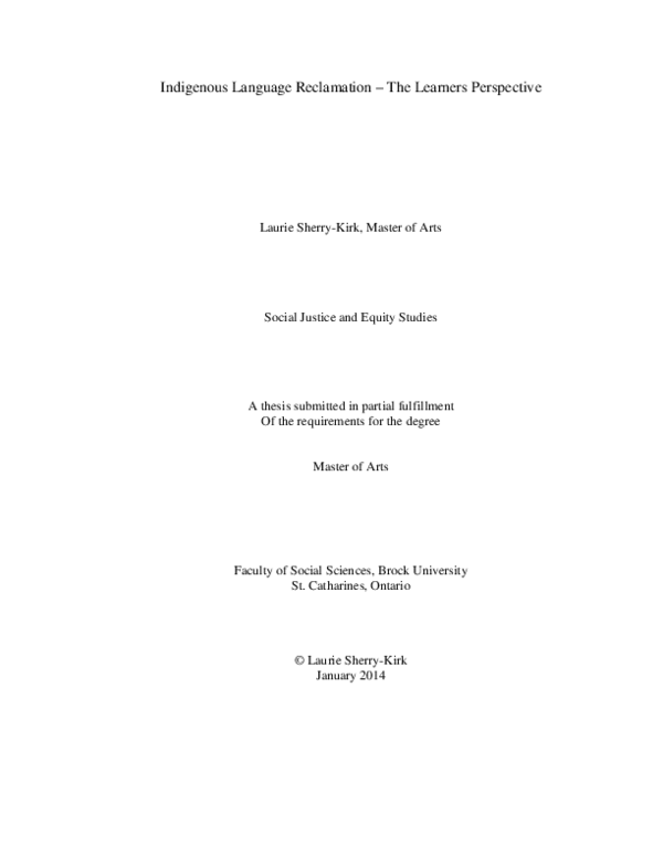 (PDF) Indigenous Language Reclamation: The Learners Perspective