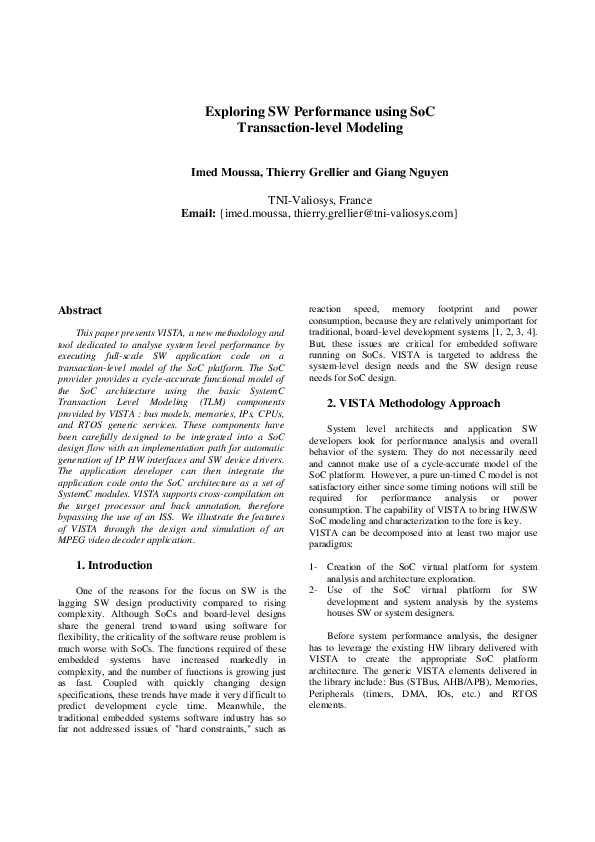 (PDF) Exploring SW Performance Using SoC Transaction-Level Modeling