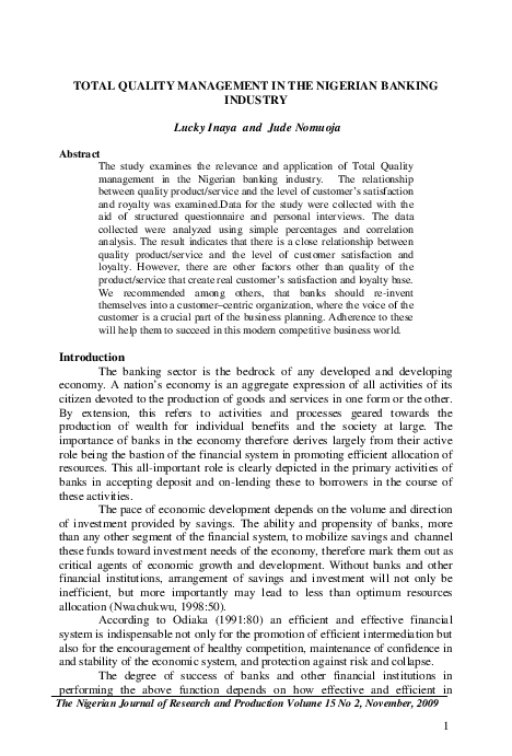 (PDF) Total Quality Management in the Nigerian Banking Industry