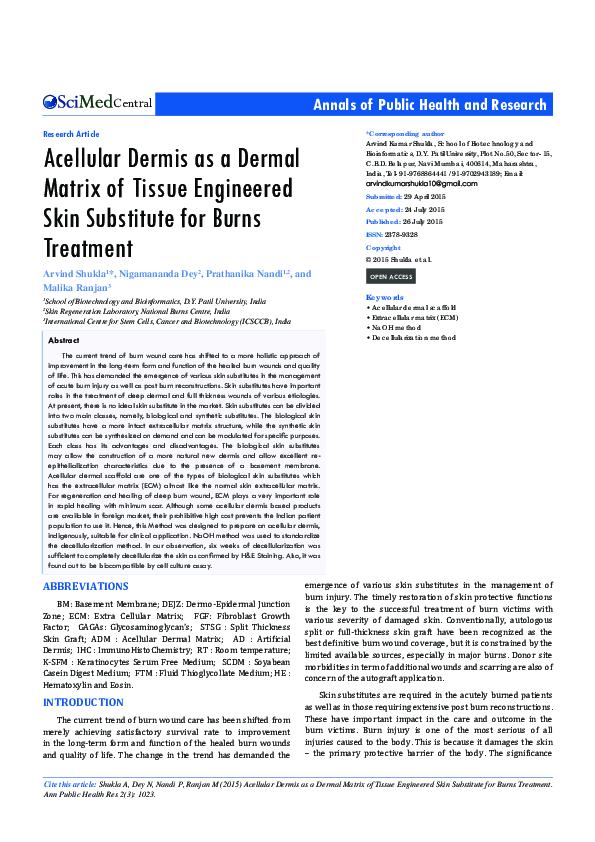 (PDF) Acellular Dermis as a Dermal Matrix of Tissue Engineered Skin ...
