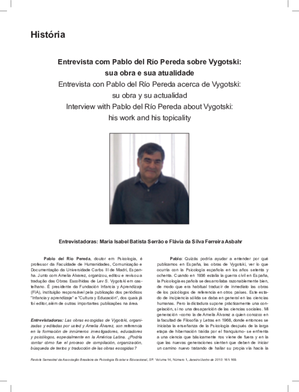 (PDF) Entrevista con Pablo del Río sobre Vygotski: su obra y su actualidad