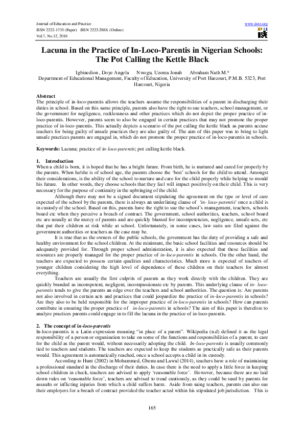 (PDF) Lacuna in the Practice of In-Loco-Parentis in Nigerian Schools ...