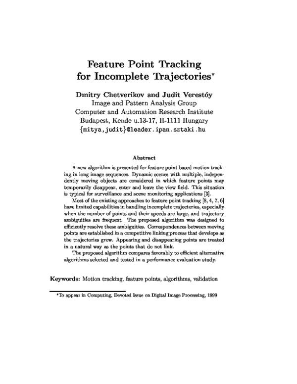 (PDF) Feature Point Tracking for Incomplete Trajectories